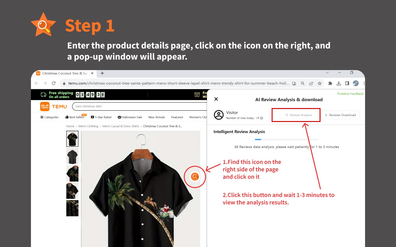 谷歌浏览器插件Temu™ AI Review Analysis & Download 使用AI分析 Temu™ 商品产品评论 支持下载 ...